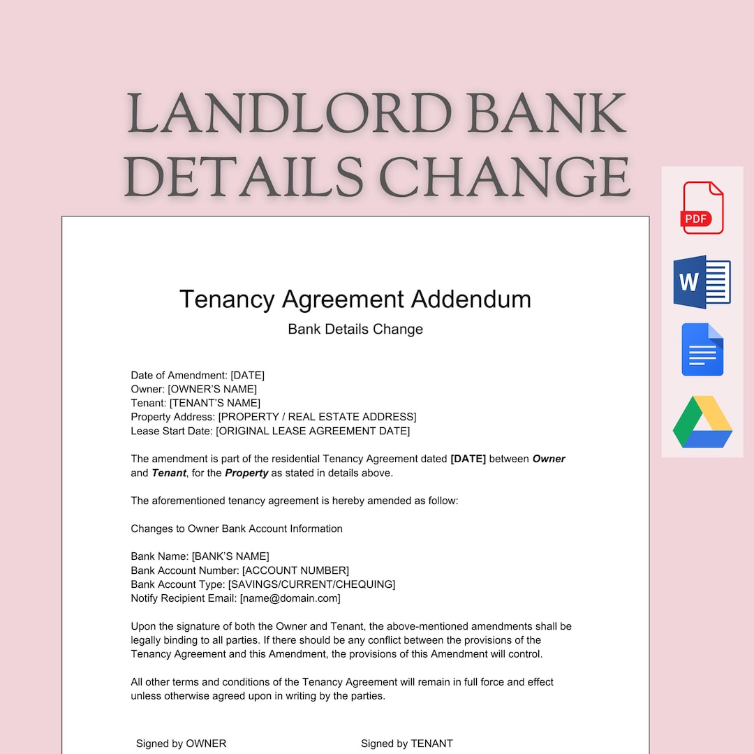 Landlord Bank Details Change - Tenancy Agreement Addendum | Residential ...