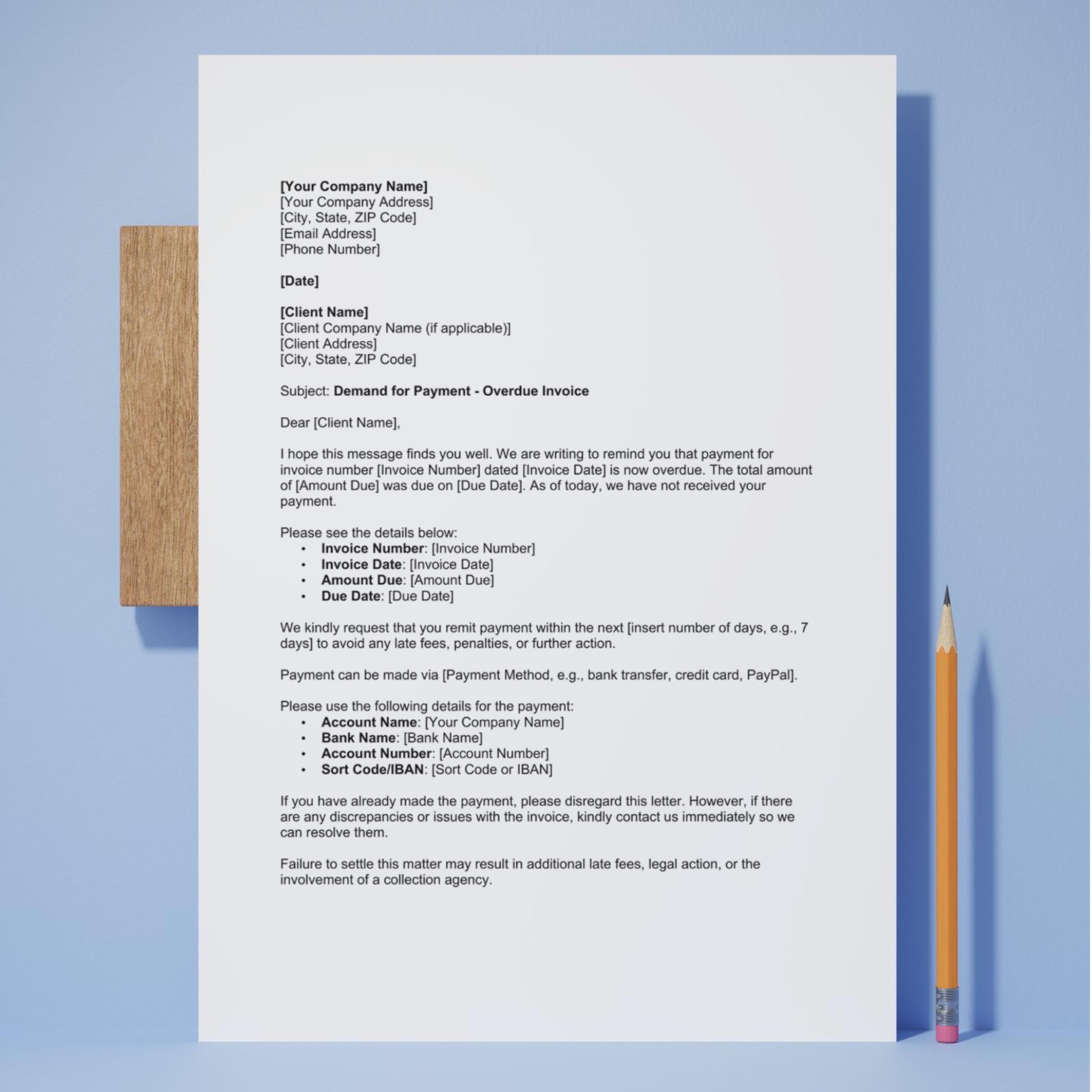 Payment Demand Letter | Overdue Invoice Reminder Template | Business ...