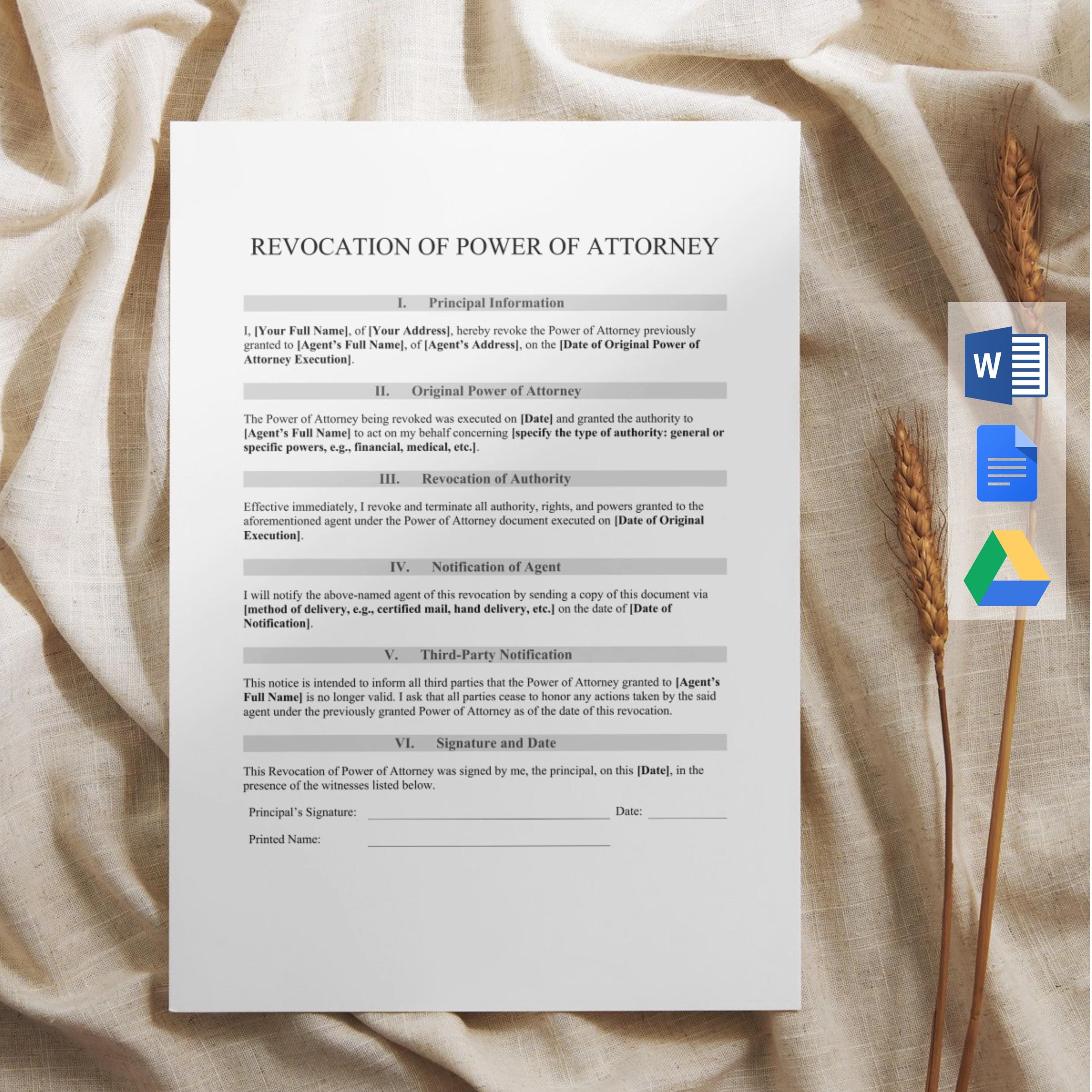 Power of Attorney Revocation Template | Editable Legal POA Revoke ...