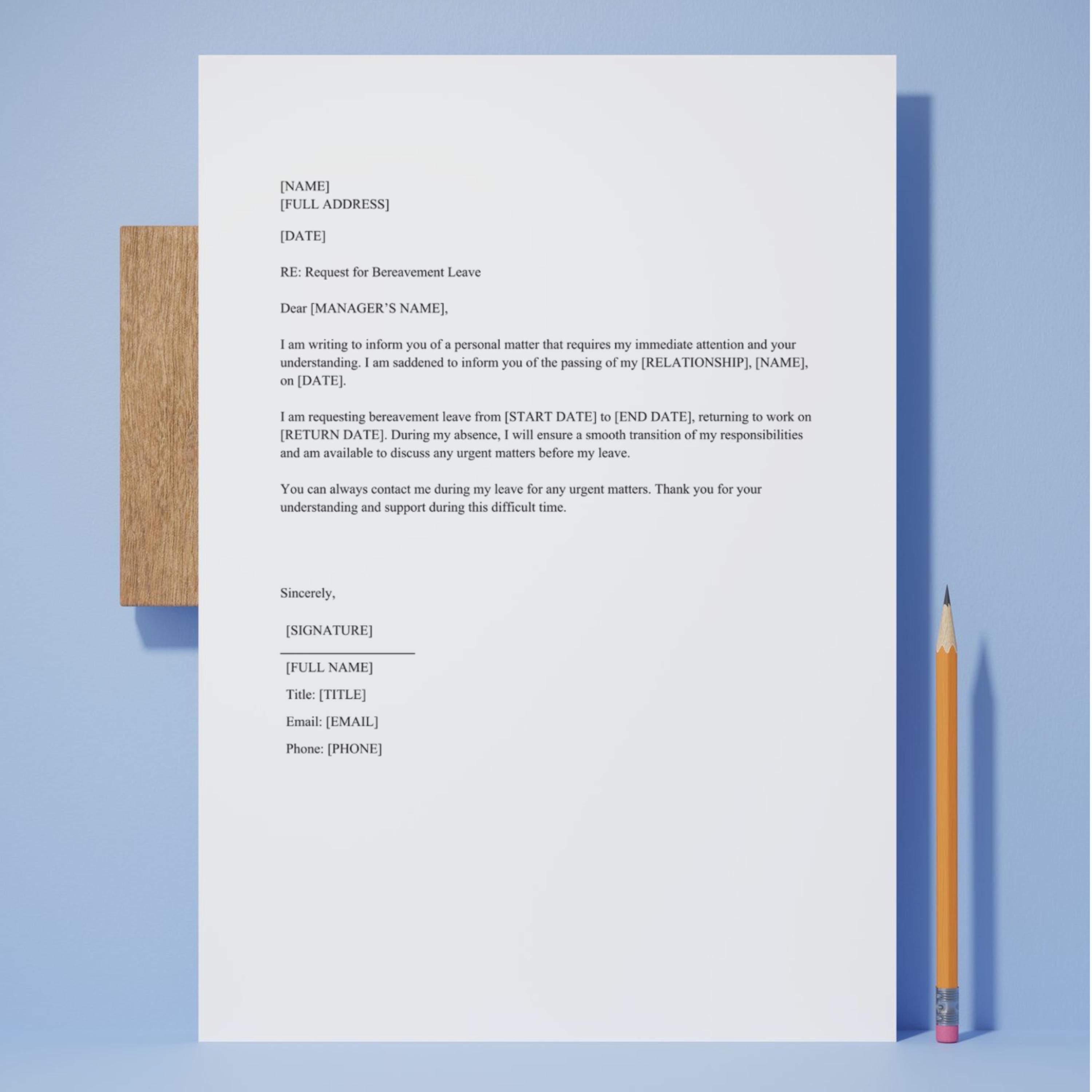 Bereavement Leave Letter Application From Work School | Leave Notice ...