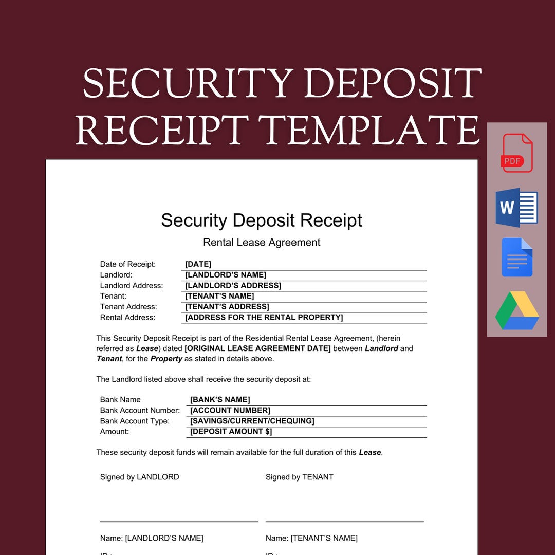 Landlord Security Deposit Receipt Template | Letter Proof to New Tenant ...