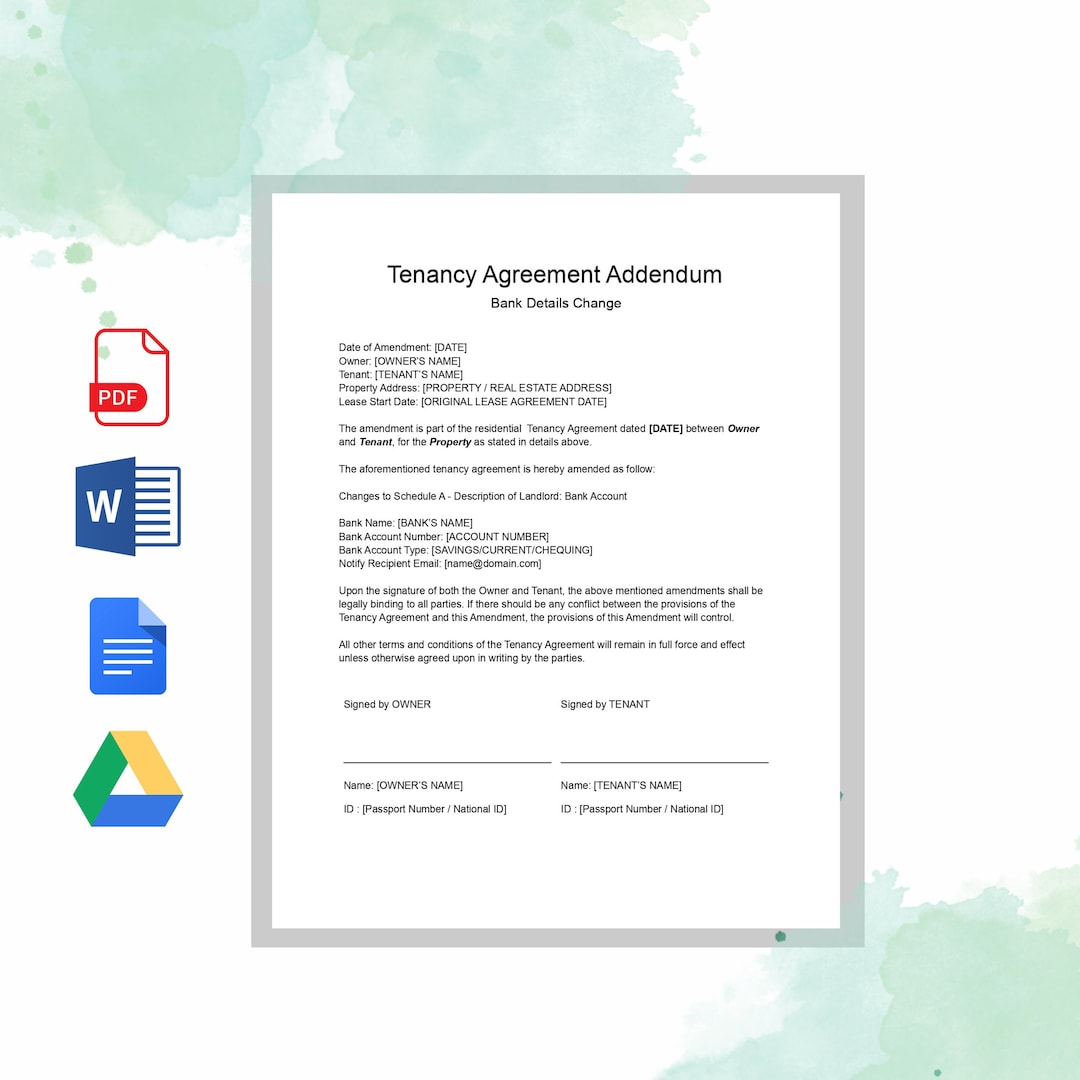 Bank Details Change Tenancy Agreement Addendum Residential Lease ...