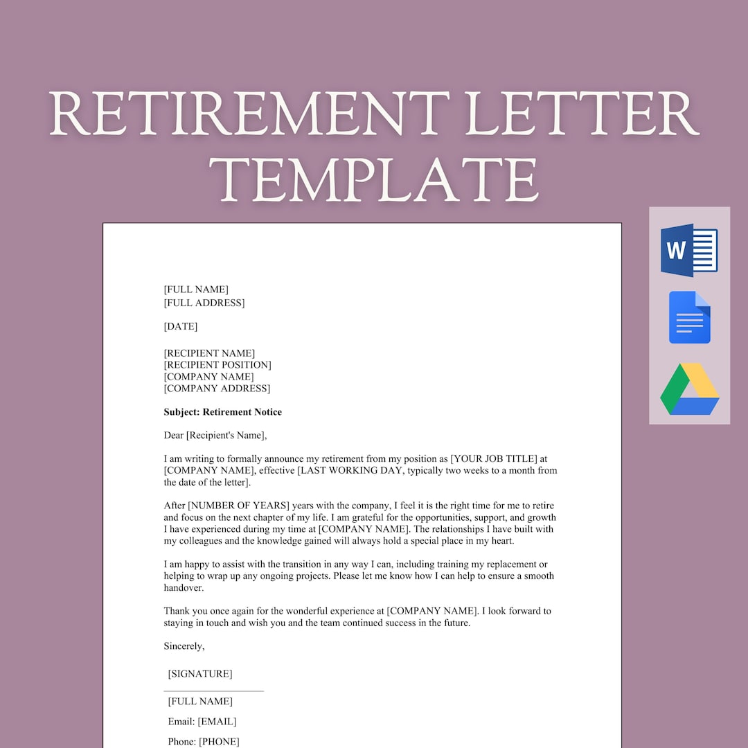 Retirement Letter Template | Retirement Announcement Letter to Employer ...