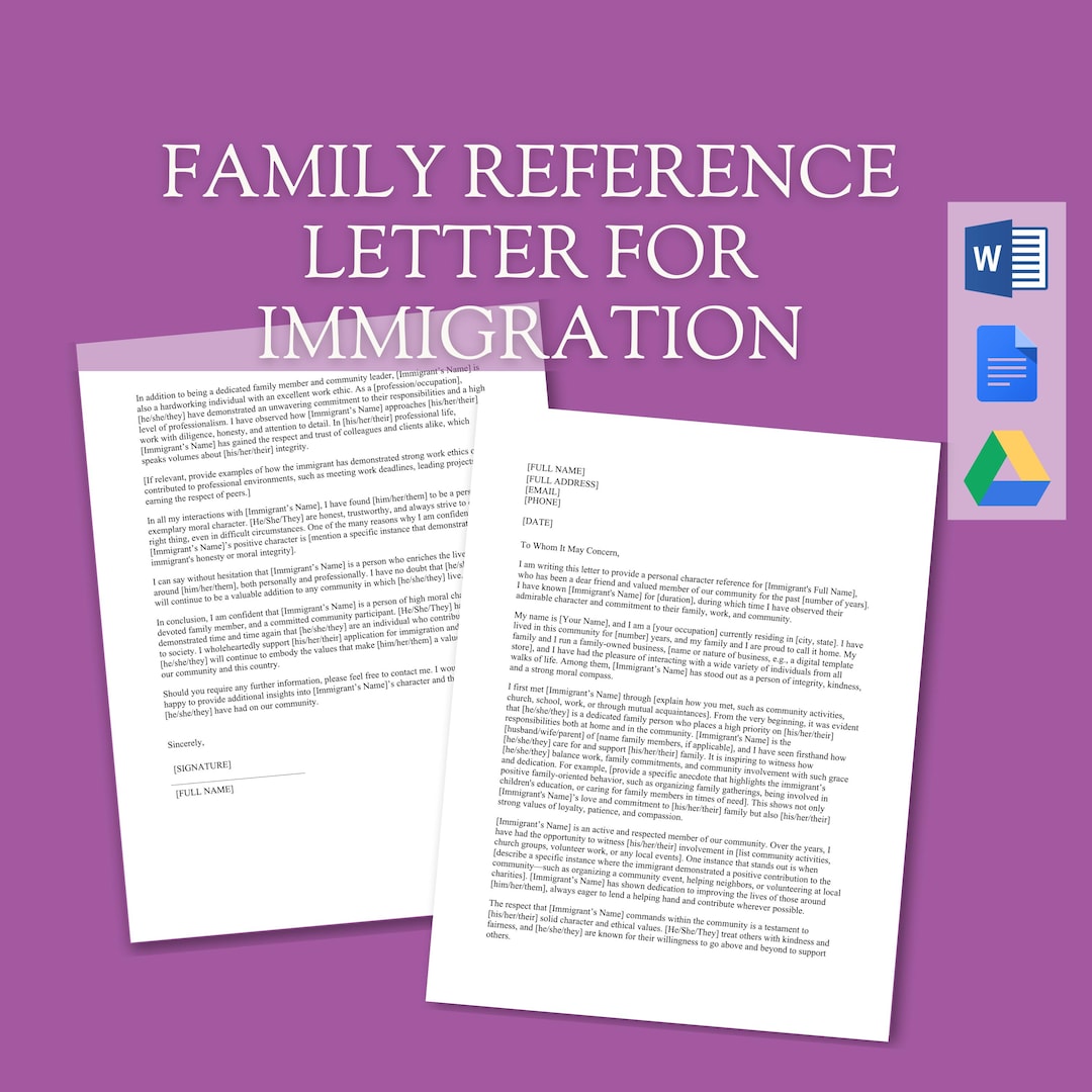 Family Character Reference Letter for Immigration | Personalized ...