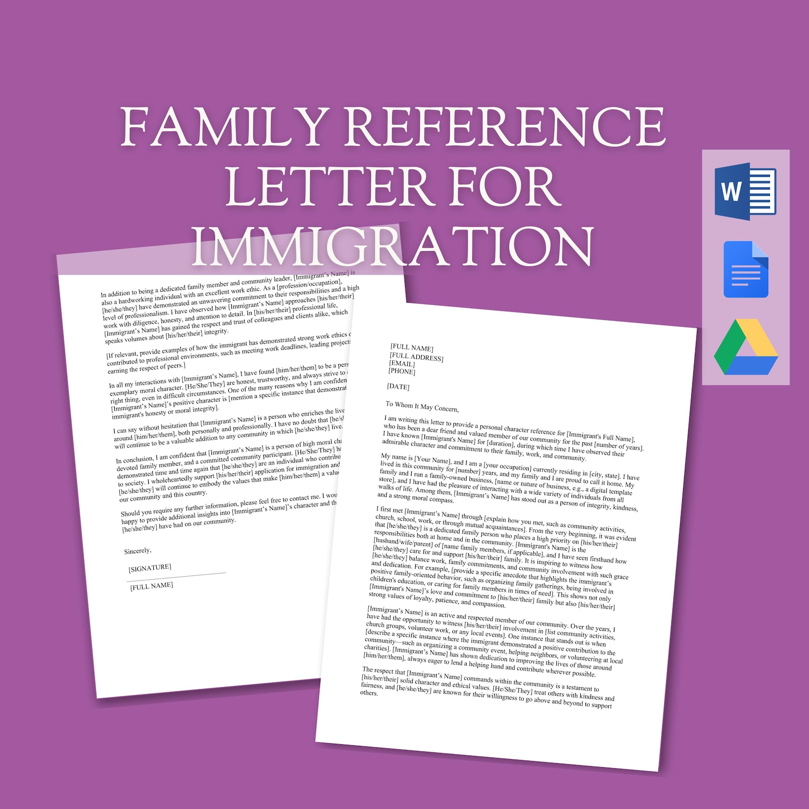 Family Character Reference Letter for Immigration | Personalized ...