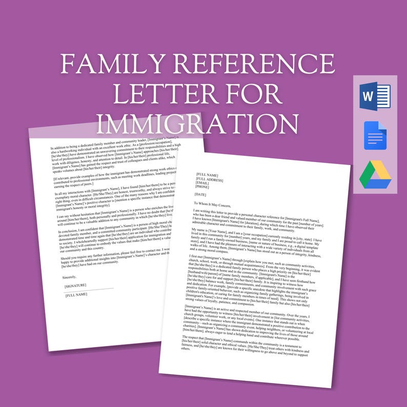 Family Character Reference Letter for Immigration | Personalized ...