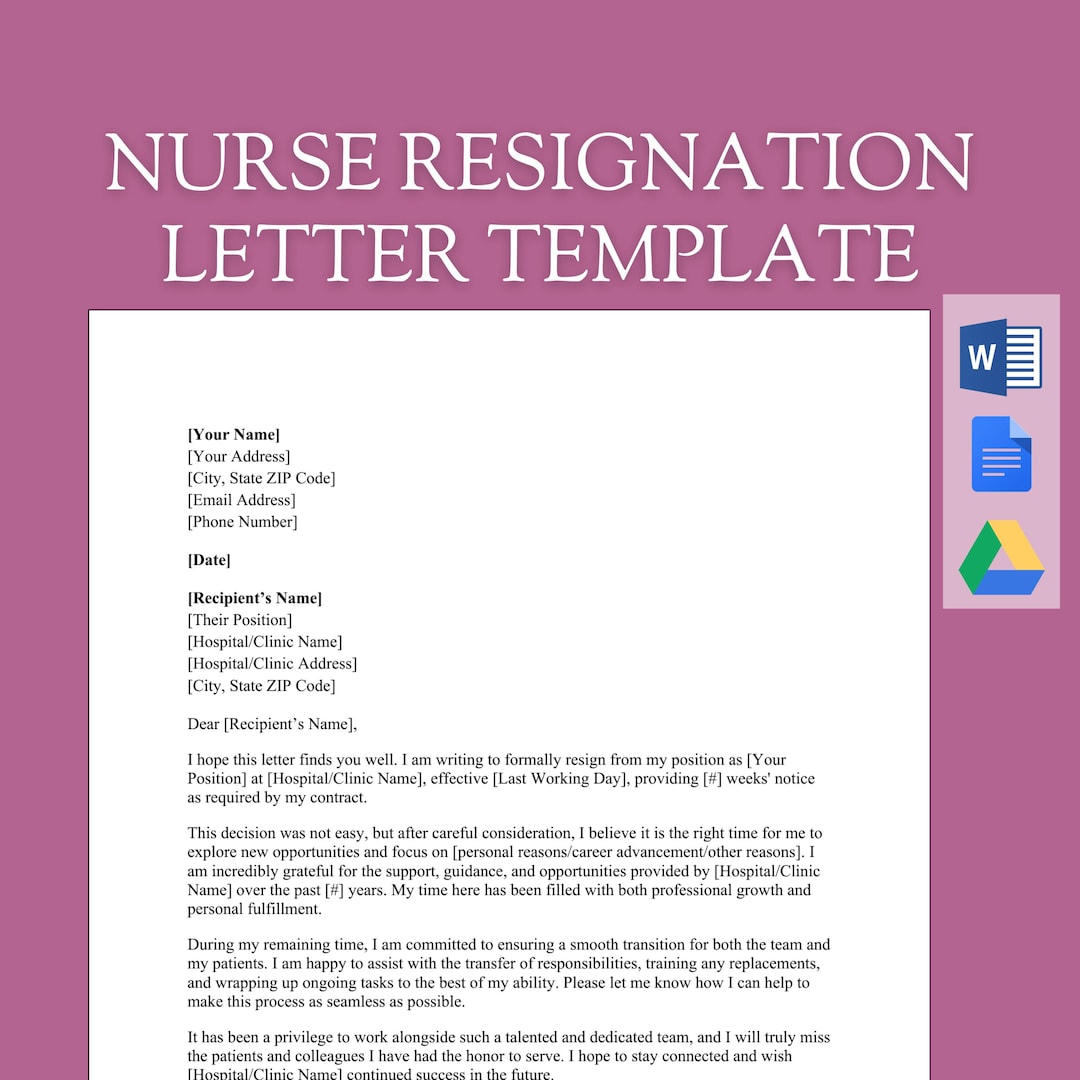Nurse Resignation Formal Letter Template | Professional Easy to Use Job ...
