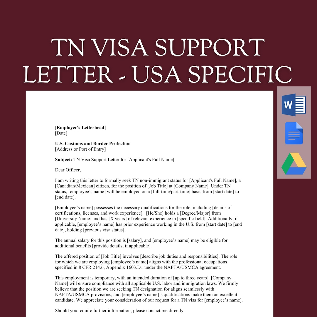 TN Visa Support Letter Template | Work Visa Letter U.S. Employers ...