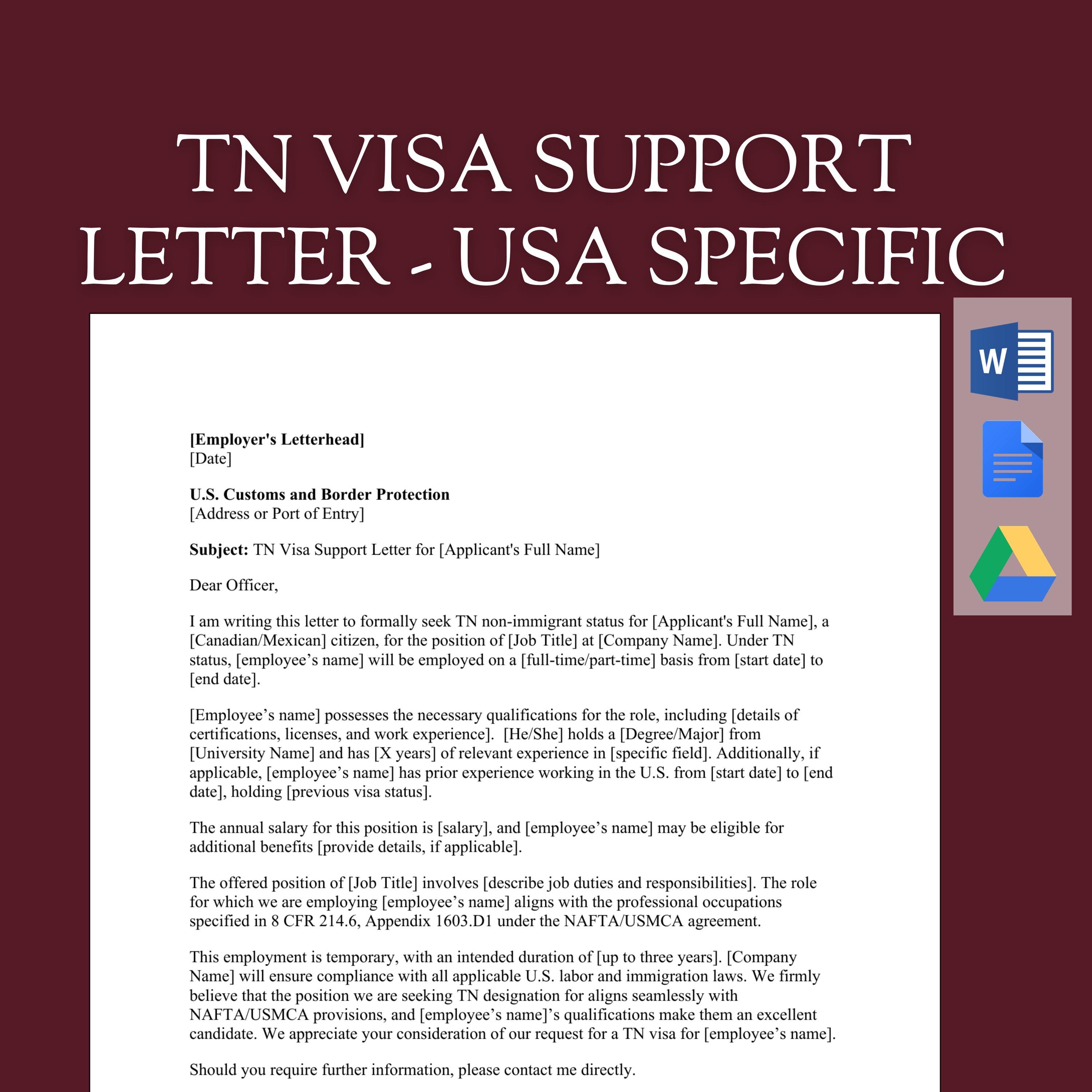 TN Visa Support Letter Template | Work Visa Letter U.S. Employers ...