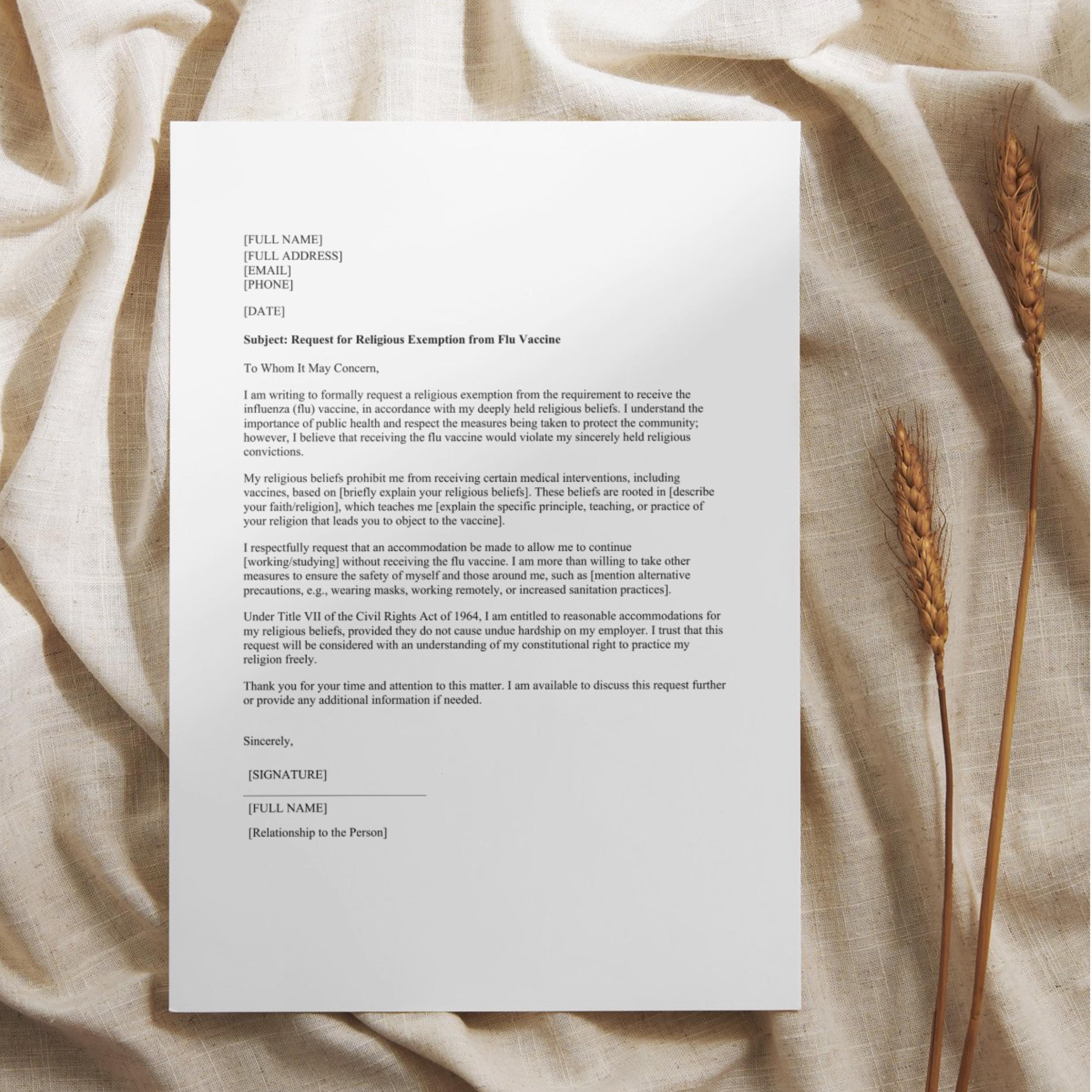 Religious Exemption From Flu Vaccine Template | for Individuals Seeking ...