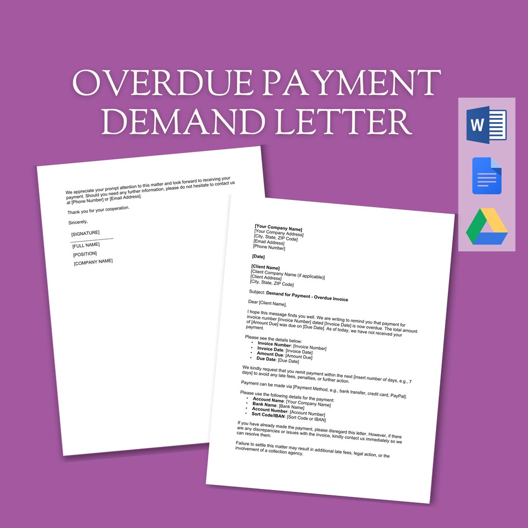 Payment Demand Letter | Overdue Invoice Reminder Template | Business ...