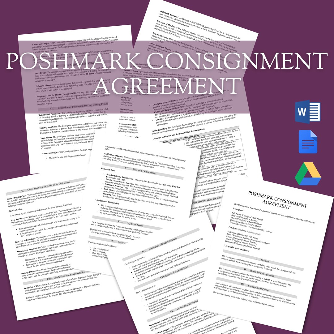 Poshmark Consignment Agreement Template | Legal Contract for Consignee ...