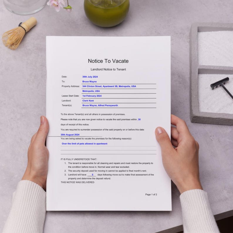 Landlord Notice to Vacate Template | Customizable Eviction | Rental ...