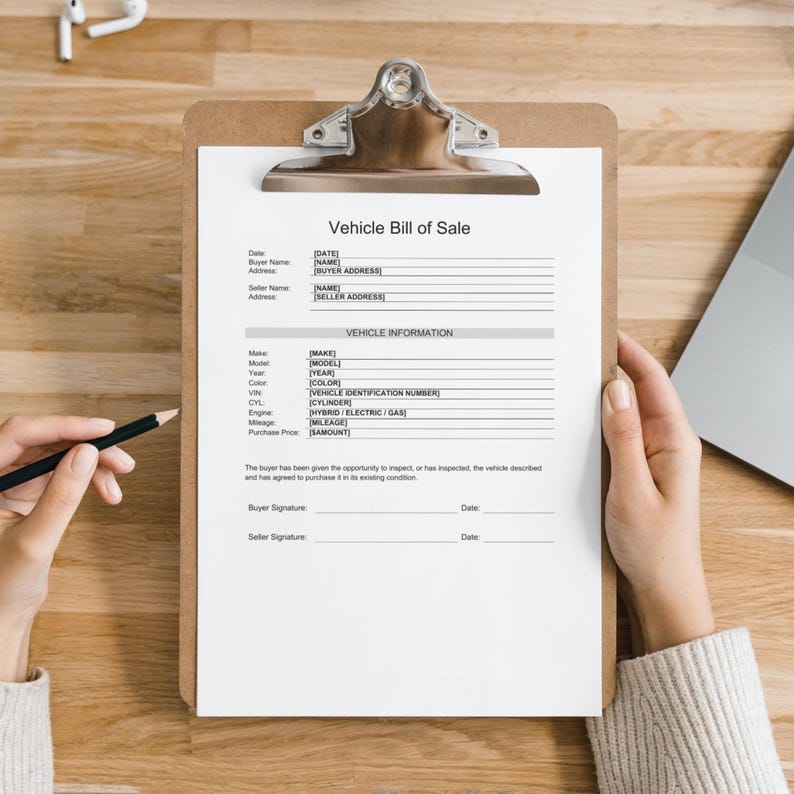 Vehicle Bill of Sale | Customizable Car Sale Doc | Auto Ownership ...