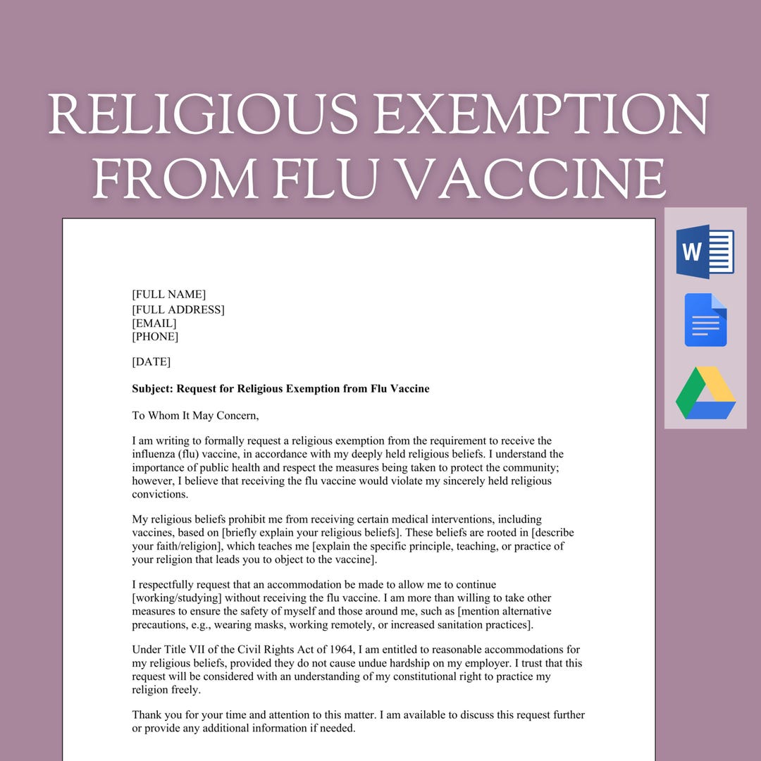 Religious Exemption From Flu Vaccine Template | for Individuals Seeking ...