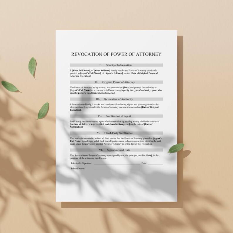 Power of Attorney Revocation Template | Editable Legal POA Revoke ...