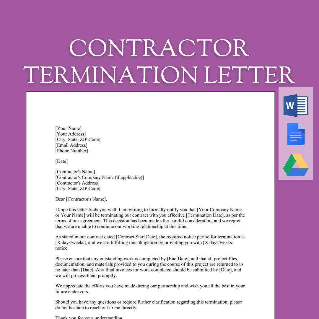 Contractor Termination Letter Template | Professional End of Contract ...