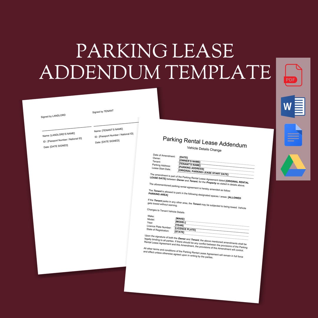 Tenant Vehicle Change - Parking Agreement Addendum Template | Parking ...