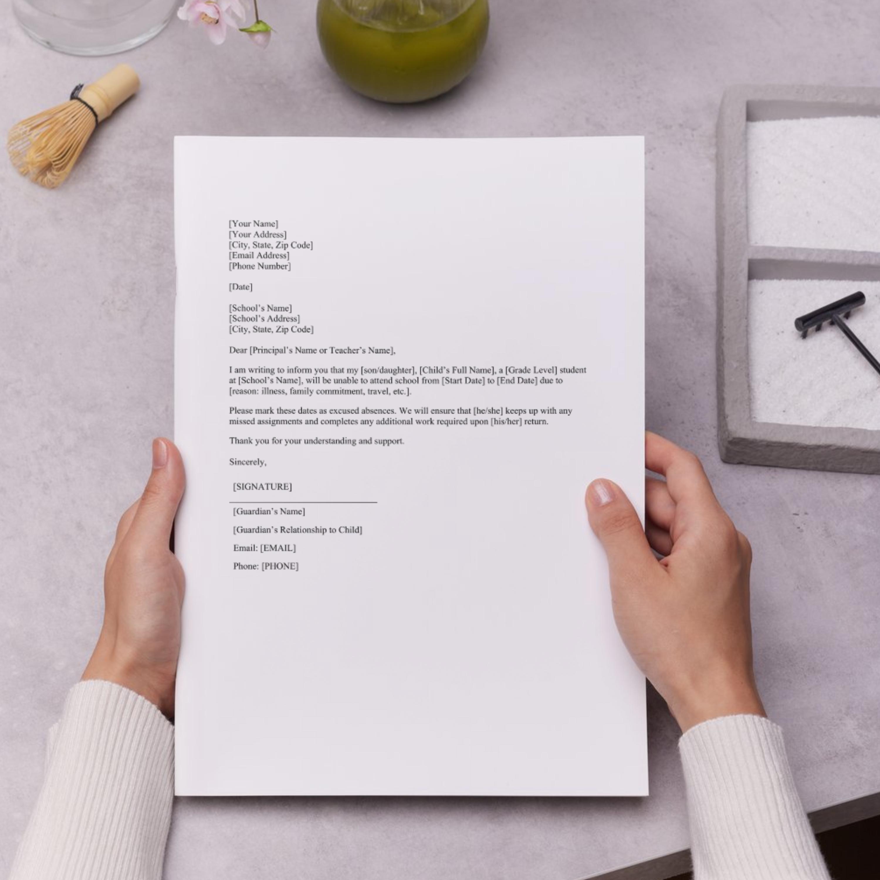 School Absence Authorization Letter Template | Perfect for Parents ...