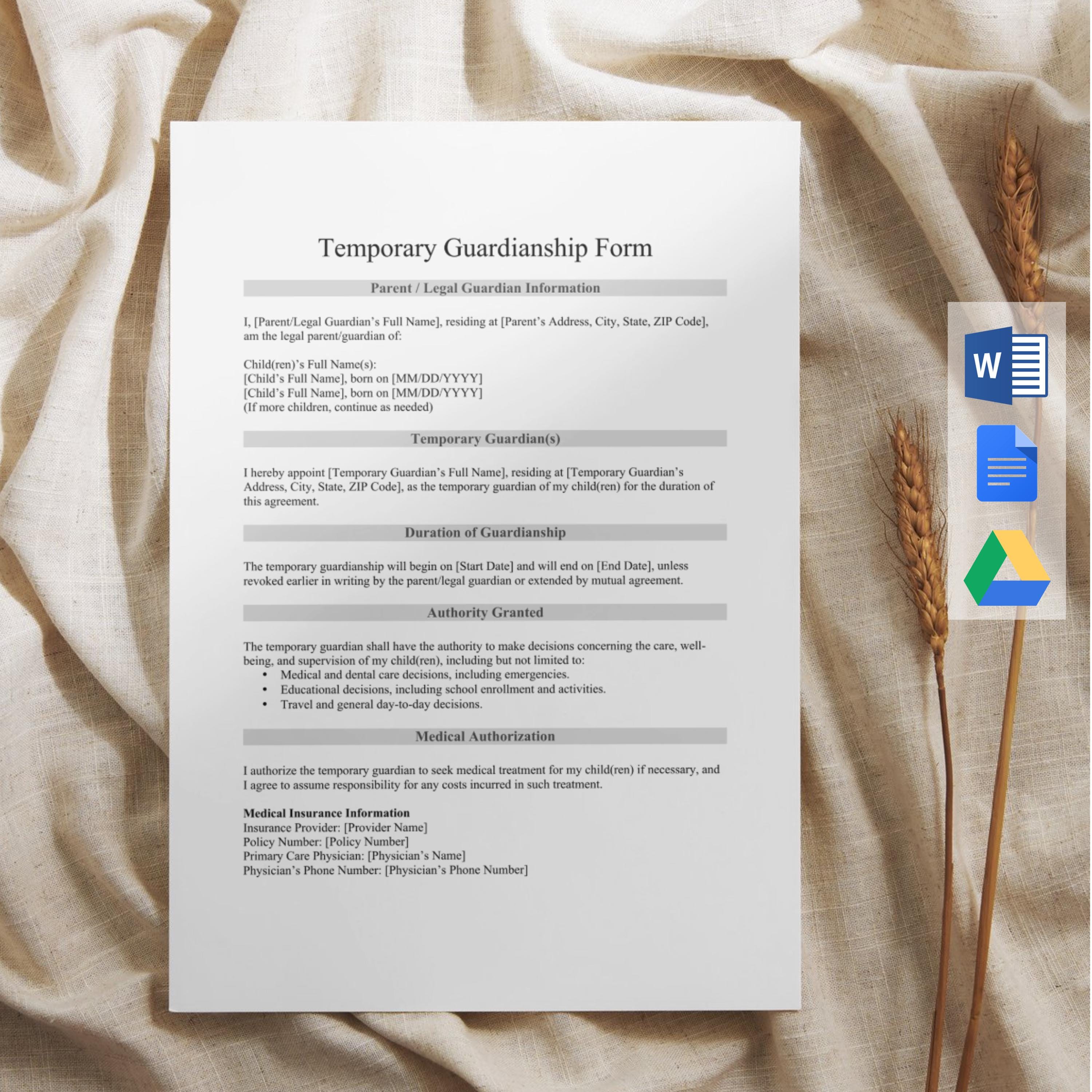 Temporary Guardianship Form | Temporary Custody Agreement | Temporary ...