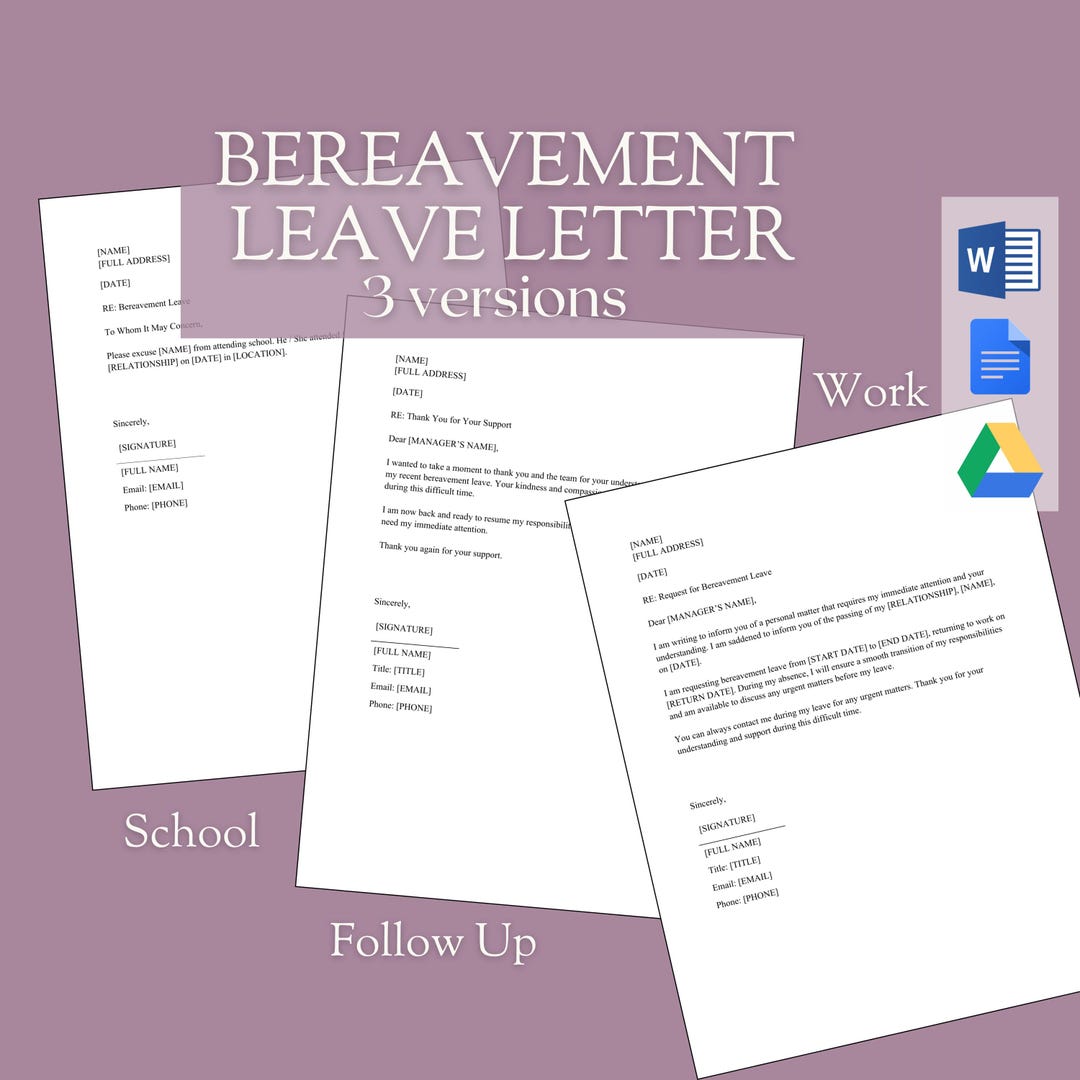 Bereavement Leave Letter Application From Work School | Leave Notice ...