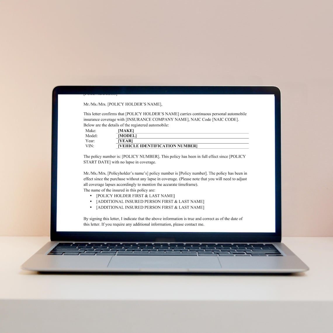 Proof of Auto Insurance Policy Template | Car Vehicle Insurance Policy ...