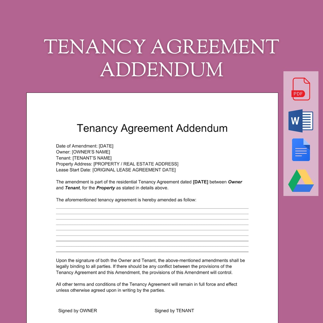 Tenancy Agreement Addendum - Adding Removing Rental Clauses ...