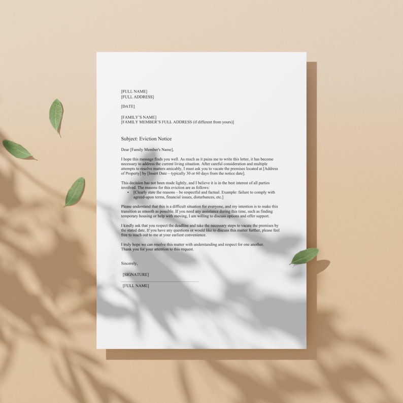 Family Eviction Notice Template | Compassionate Eviction Letter for ...