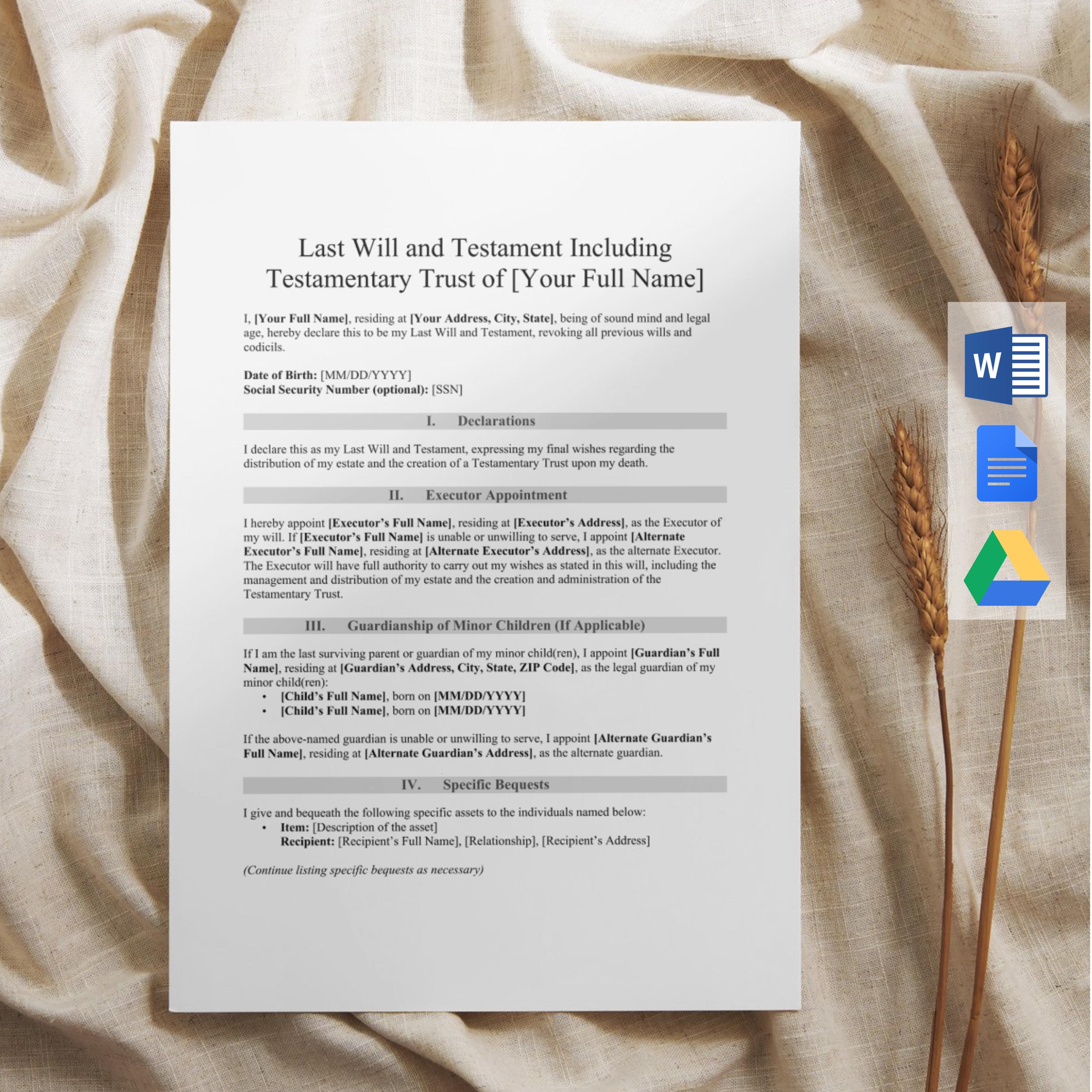 Last Will and Testamentary Trust Template | Comprehensive Estate ...