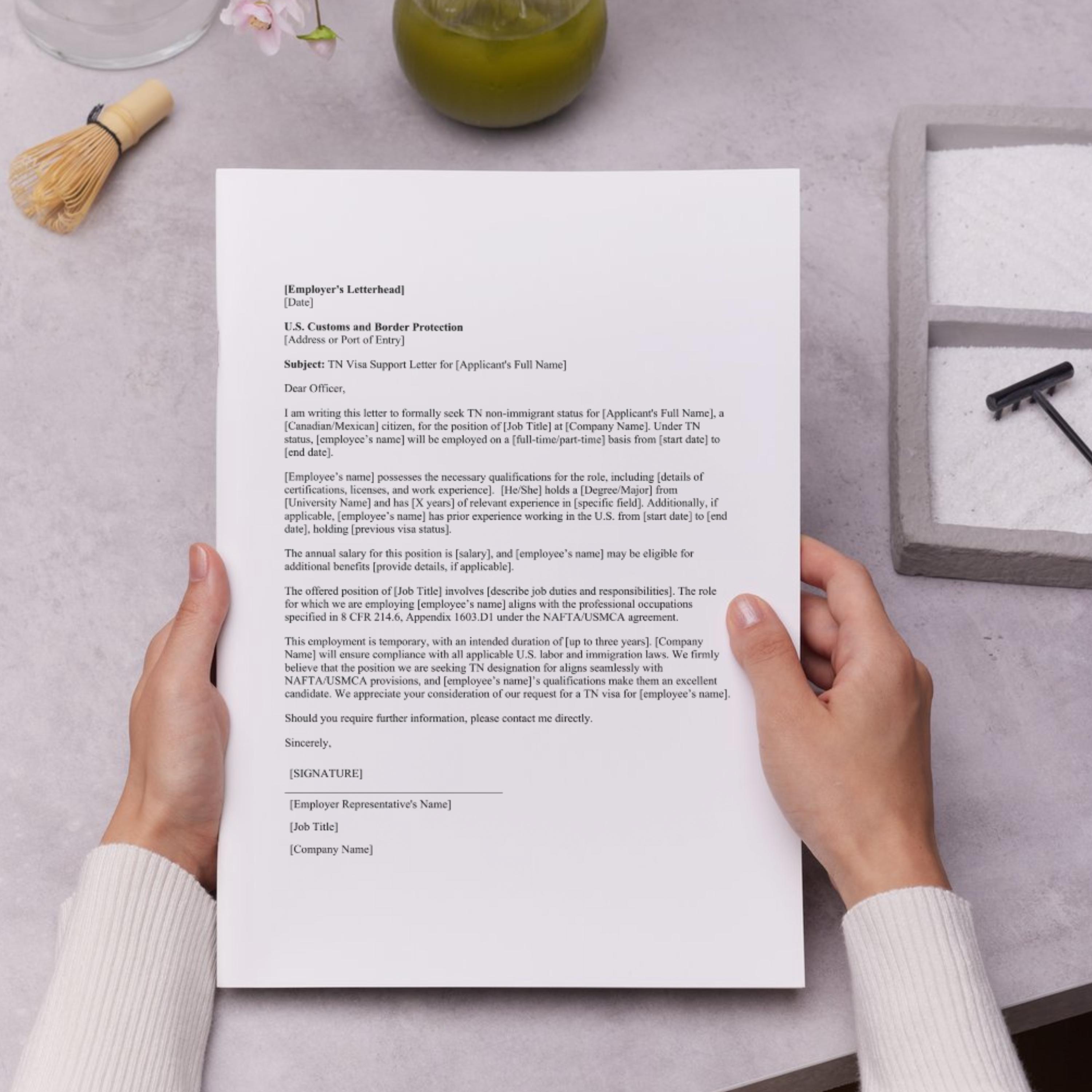 TN Visa Support Letter Template | Work Visa Letter U.S. Employers ...