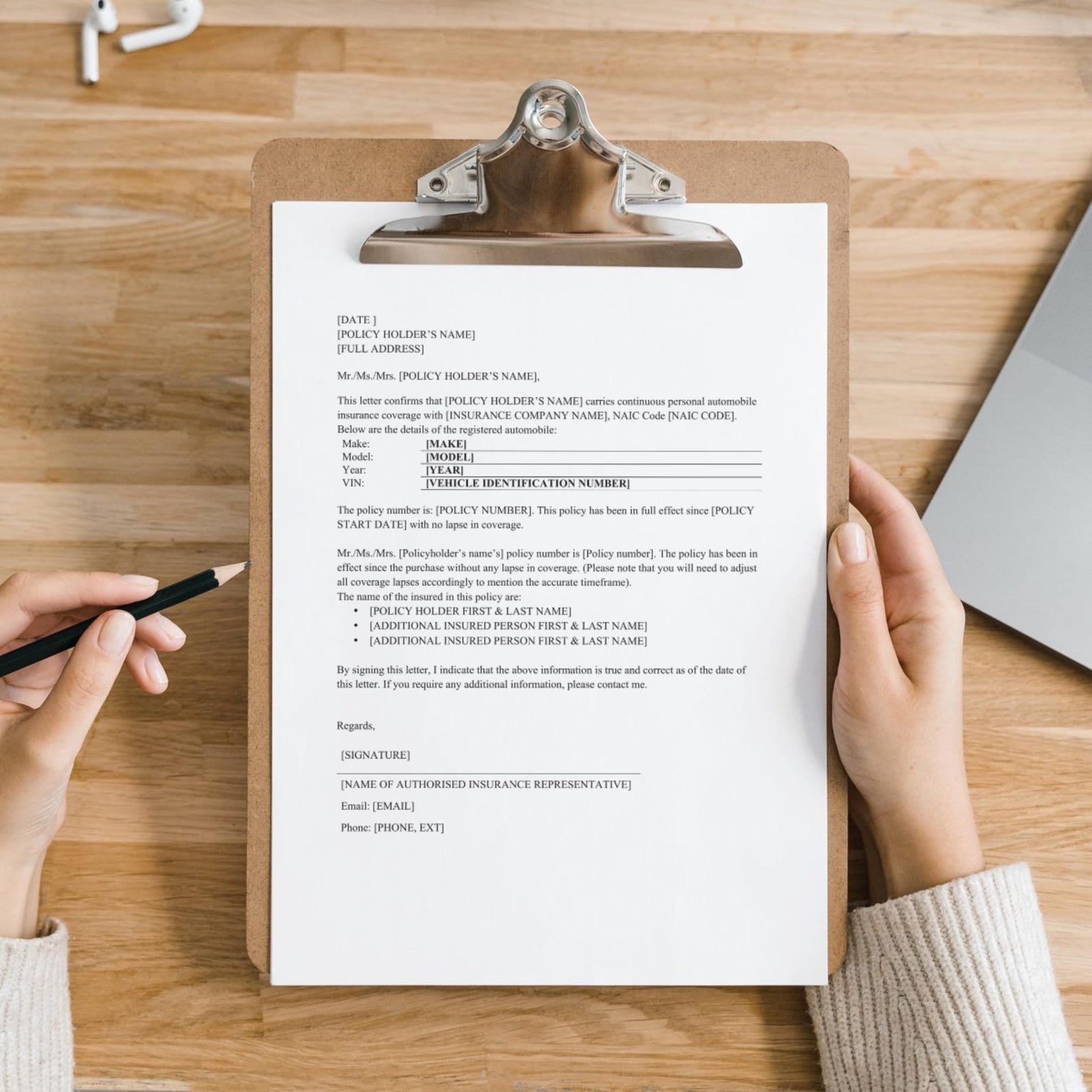 Proof of Auto Insurance Policy Template | Car Vehicle Insurance Policy ...