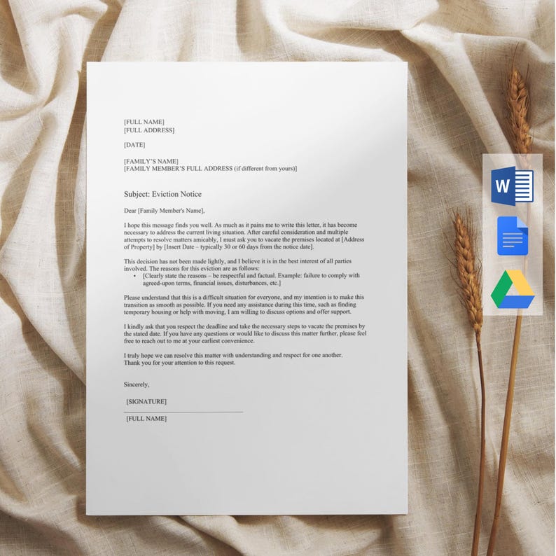 Family Eviction Notice Template | Compassionate Eviction Letter for ...