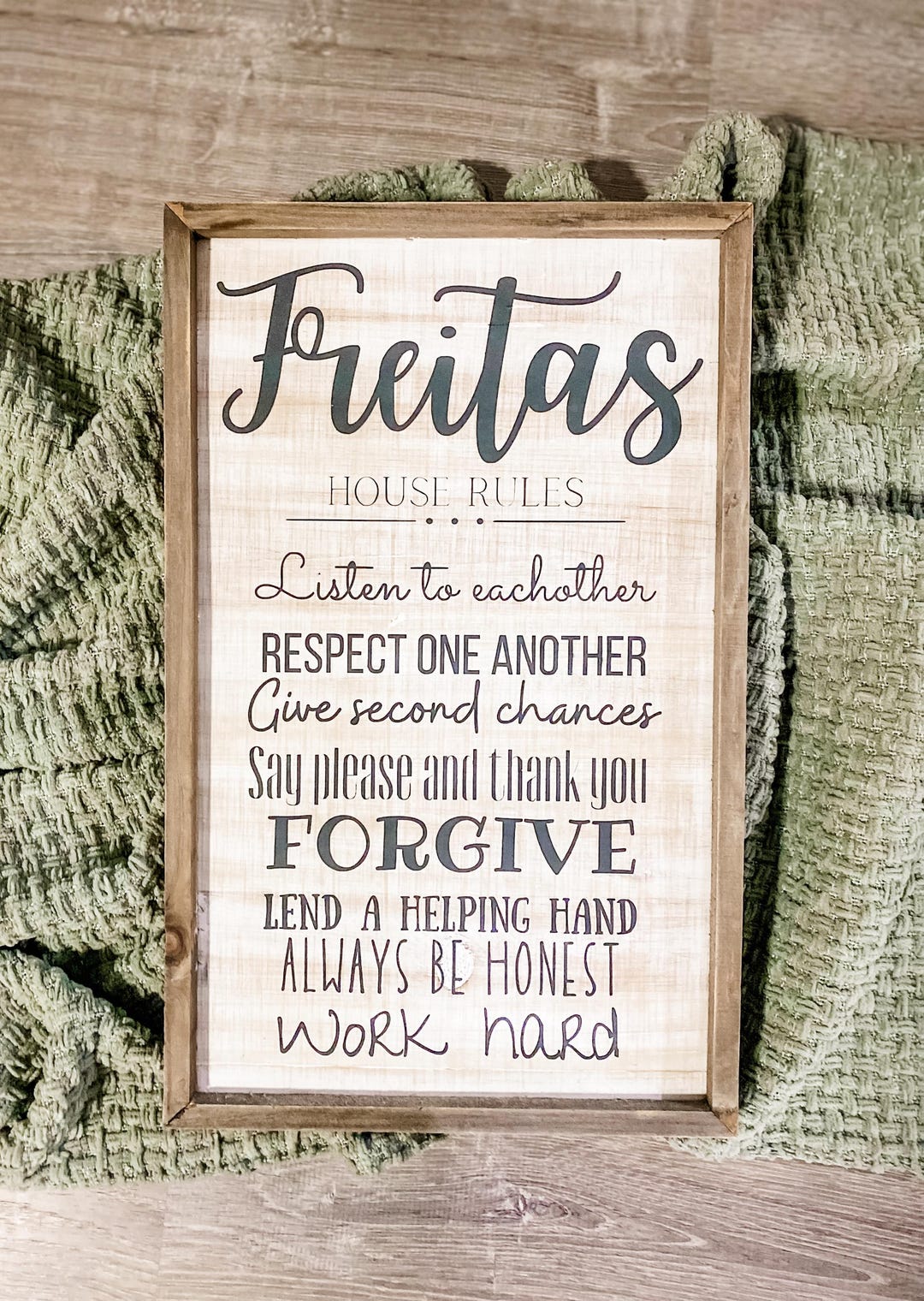 Personalized House Rules Sign, Whitewash Wood Frame, Family Name Decor ...