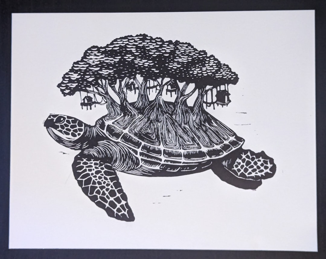 Linocut Print, "sea Turtle Caye" - Etsy