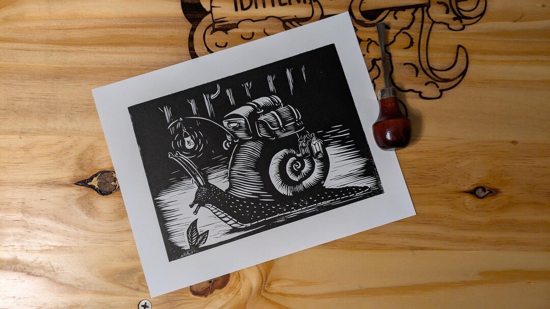 Linocut Print, Goblincore Snail "the Nomad" - Etsy