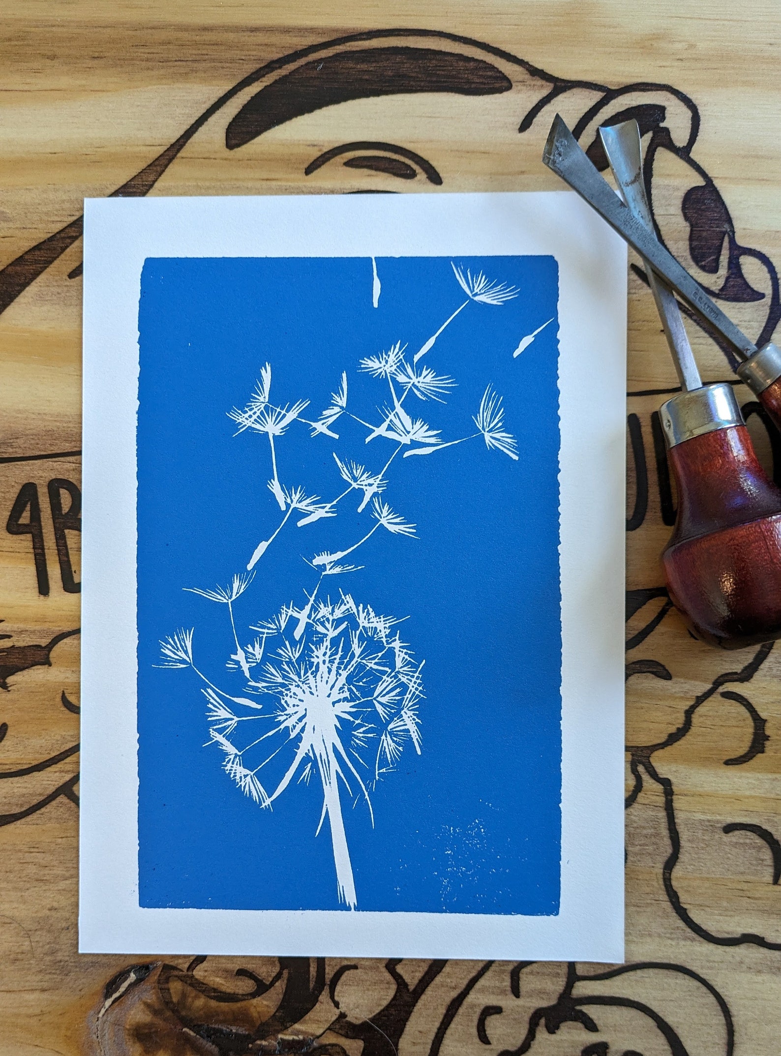 Linocut Print "wish" Dandelion Seeds - Etsy