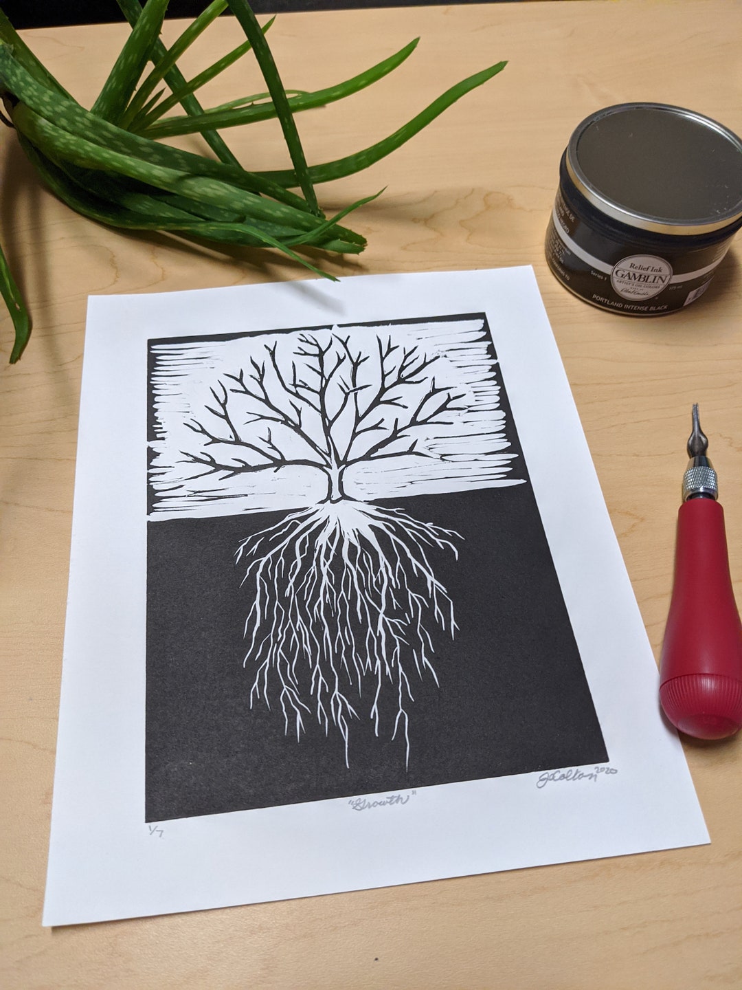 Linocut Print Tree Growth - Etsy