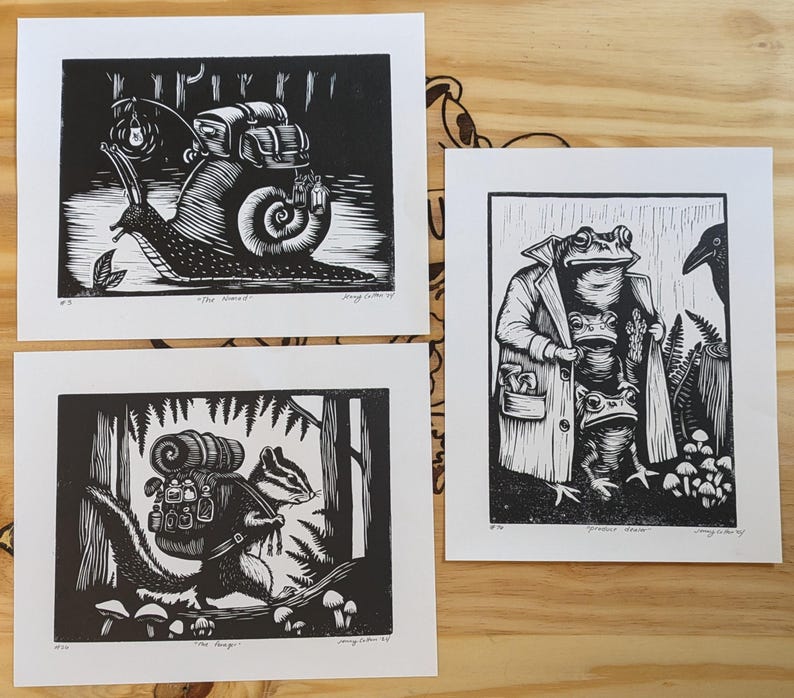 Forestcore/goblincore Linocut Print Combo Pack, "the Nomad", "the ...
