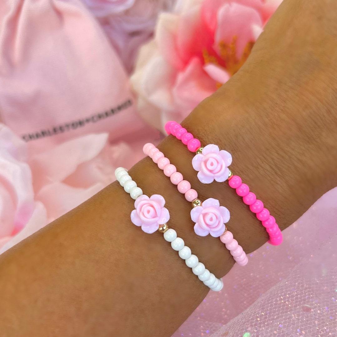 NEW! ‘sugar Rose ’ Gold Accent Bead Stacking Bracelets | Personalized ...