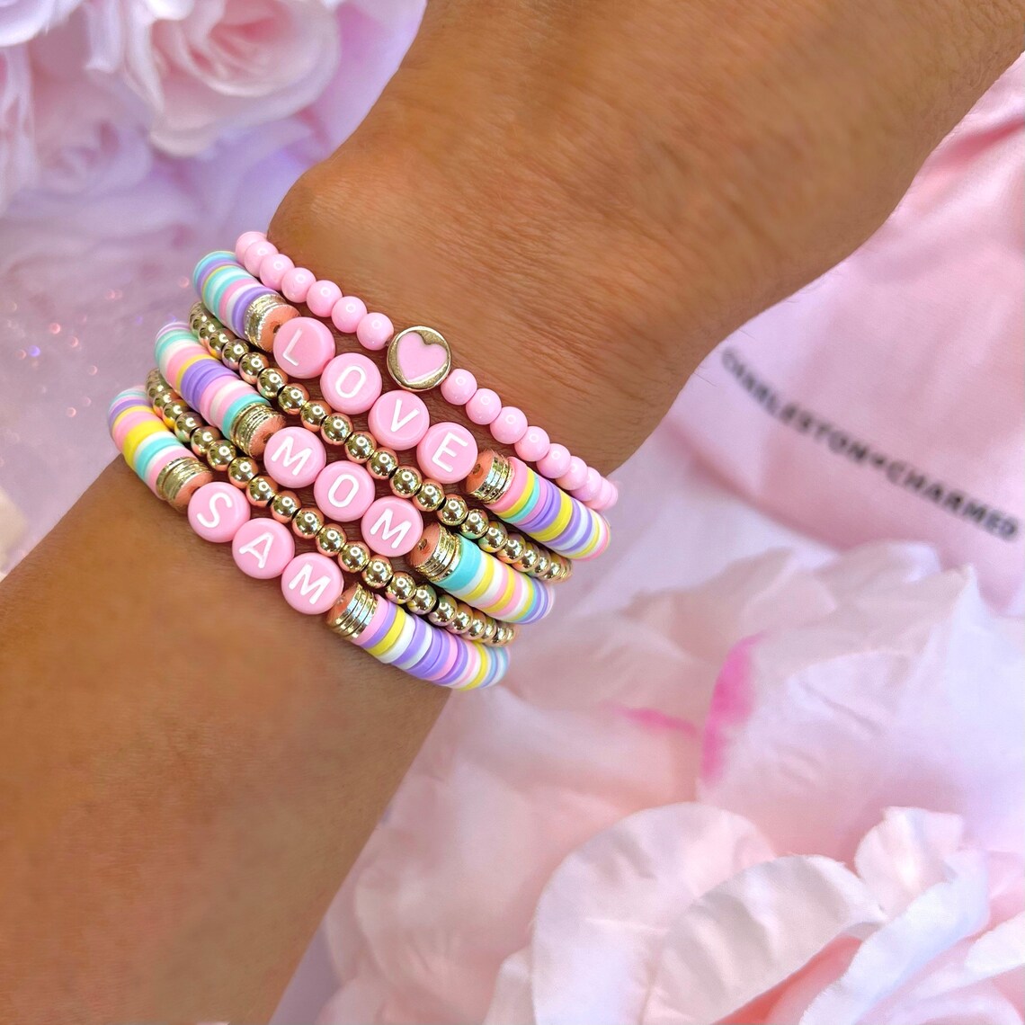 NEW Pink Funfetti Heishi Bracelet Personalized Name - Etsy