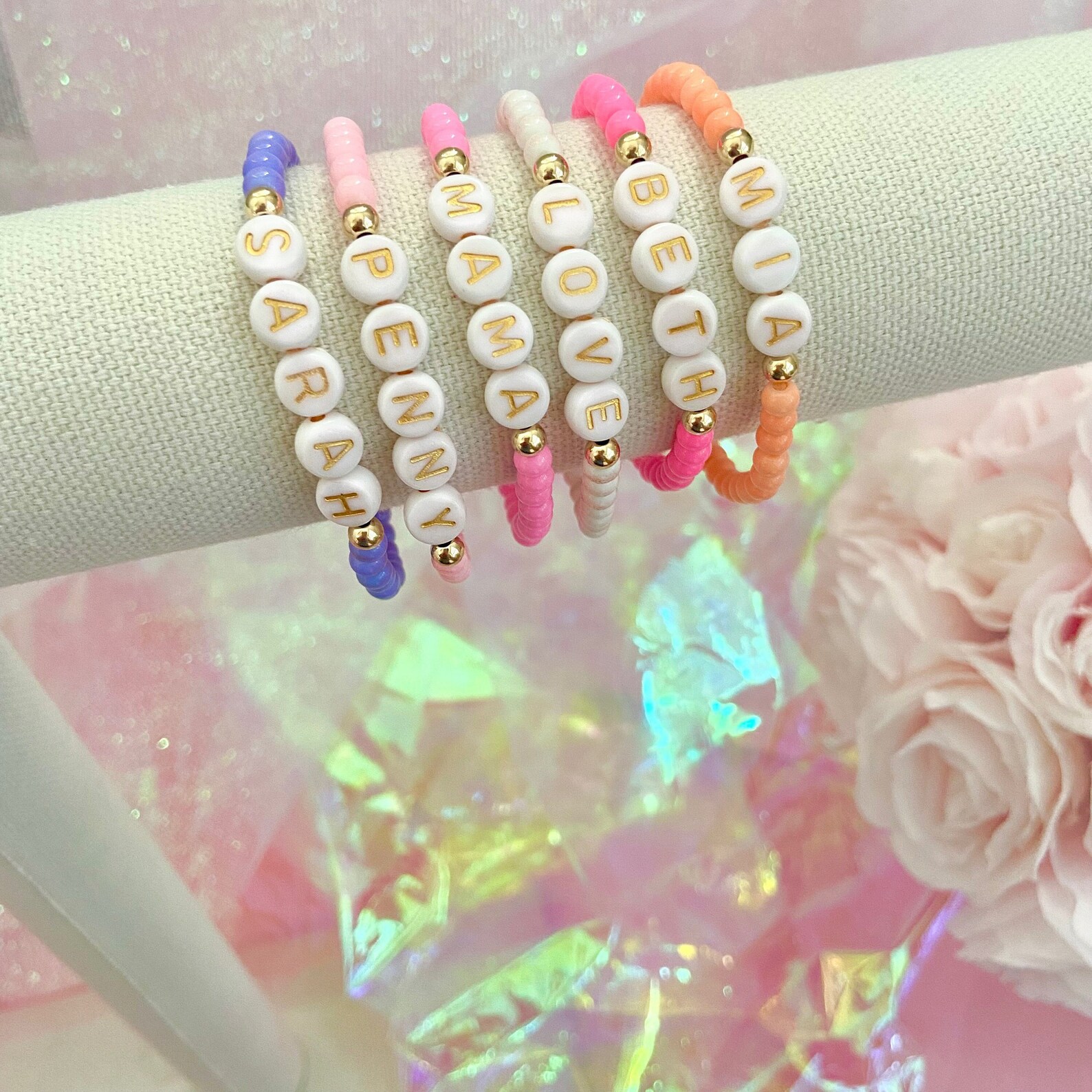 NEW 14k Gold Filled Accent Bead Name Bracelets Beaded - Etsy