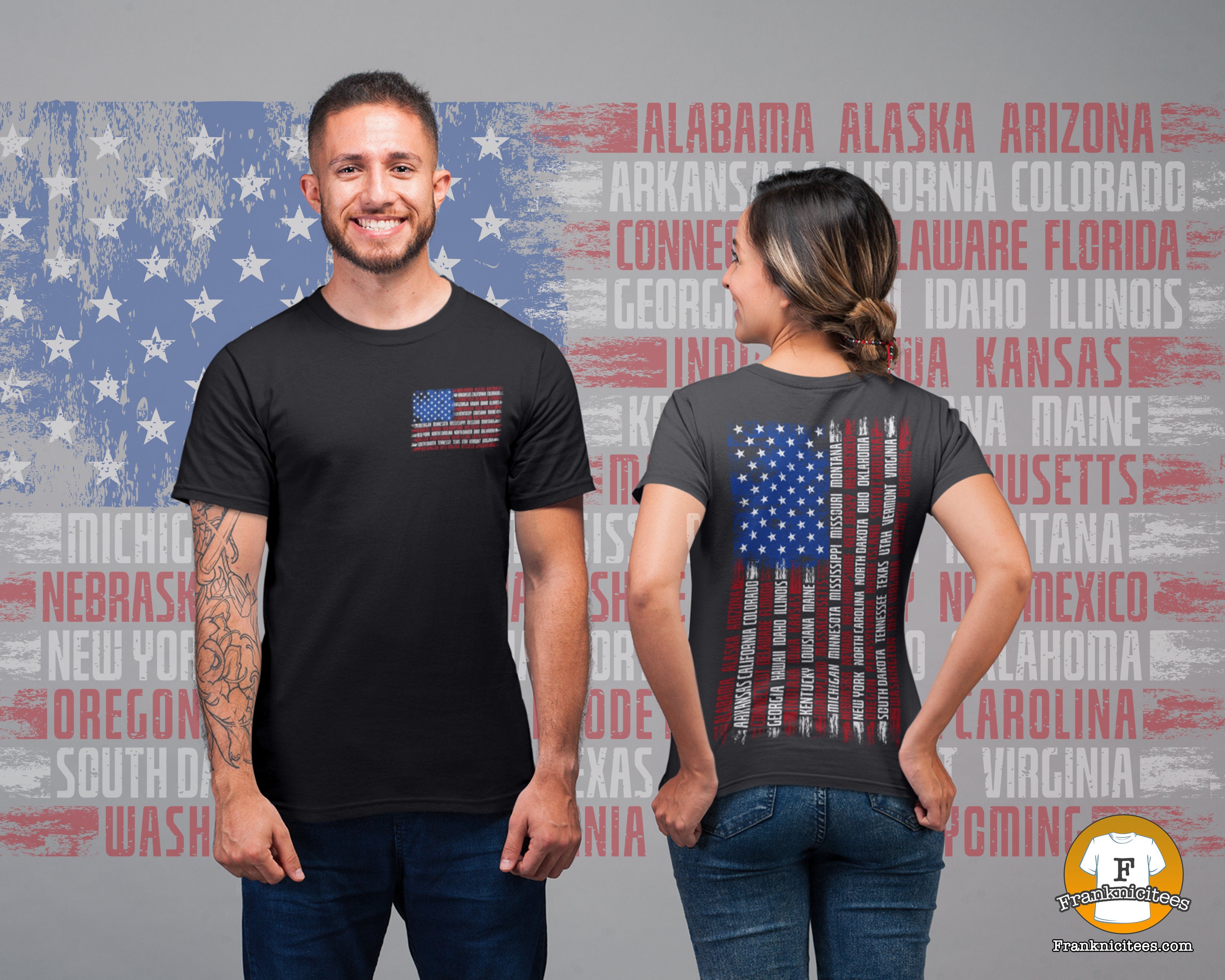 United States Flag T-shirt With the Names of the States | Front and ...