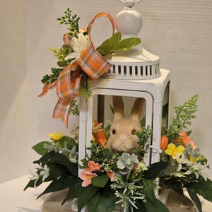 Spring Lantern Centerpiece, Easter Bunny Table Arrangement, Easter Bunny Spring, Easter Bunny ...