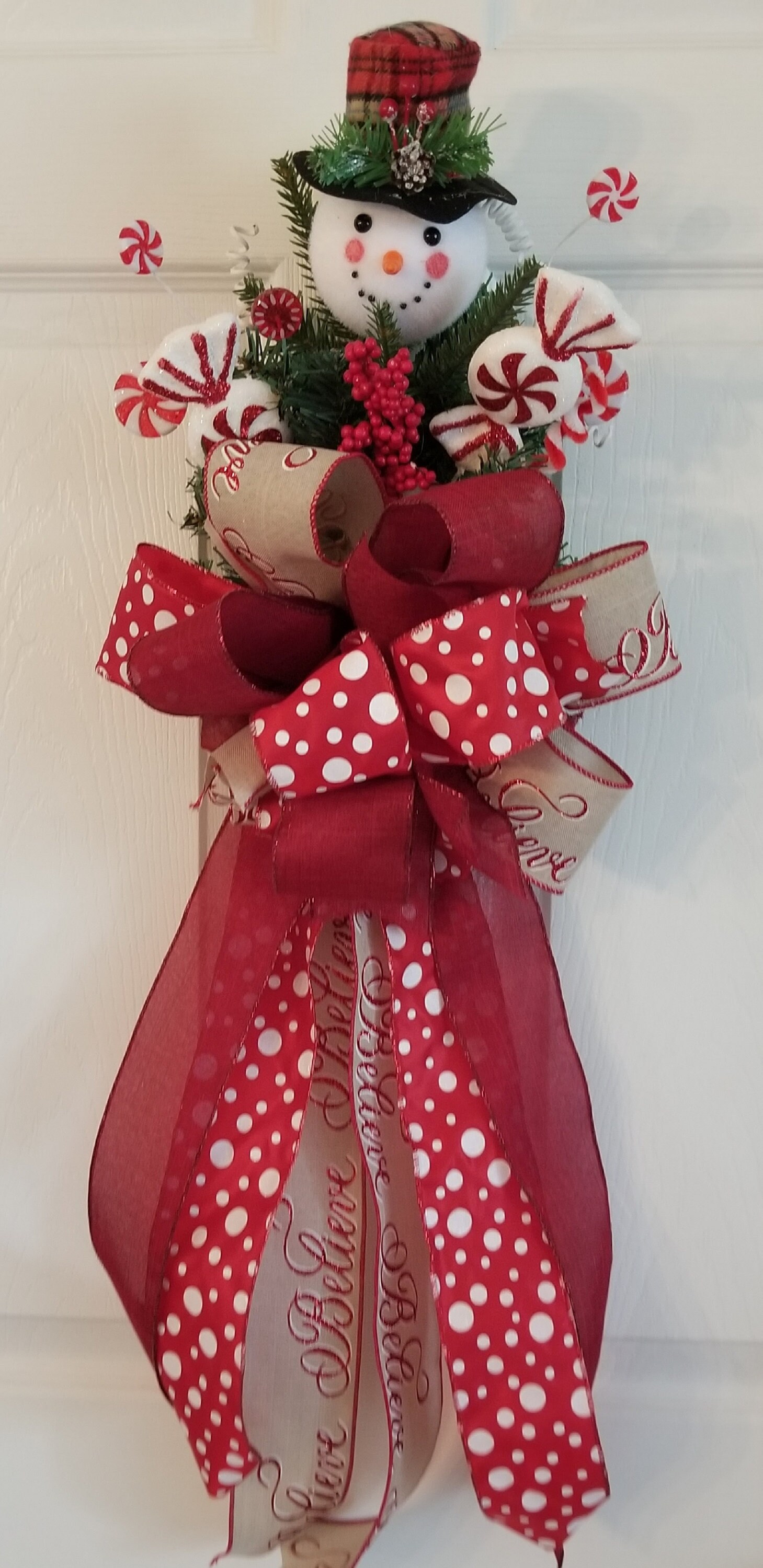 Snowman Christmas Tree Topper, Snowman Staircase Swag, Red White ...