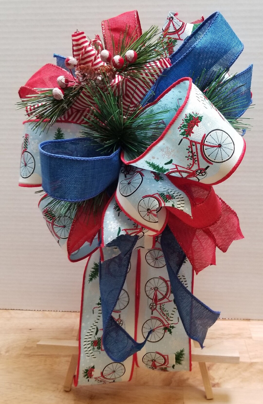 Bicycle Christmas Bow: Red, White & Blue Holiday Decor - Etsy