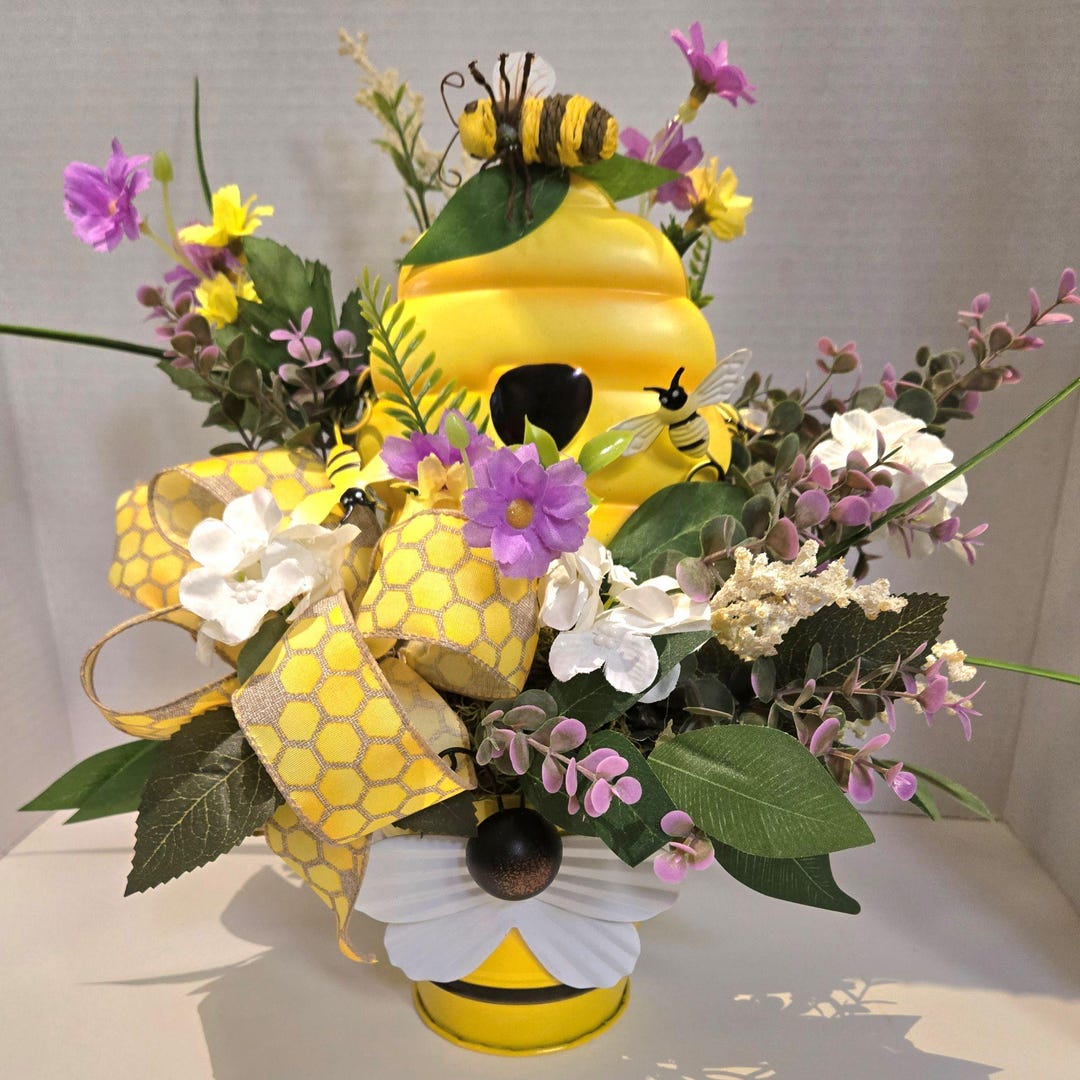 Beehive Floral Arrangement: Summer Garden Decor - Etsy