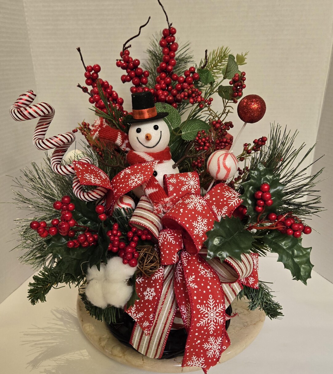 Snowman Christmas Centerpiece: Wicker Top Hat Arrangement - Etsy