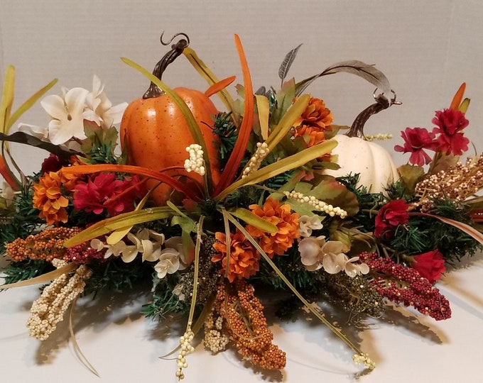 Fall Table Centerpiece With Pumpkins, Fall Floral Table Decor ...