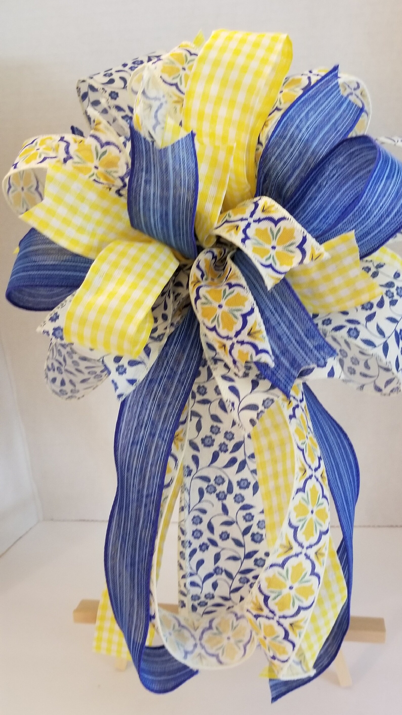 Spring Lantern Bow, Wreath Bow for Summer, Yellow Blue Lantern Bow ...