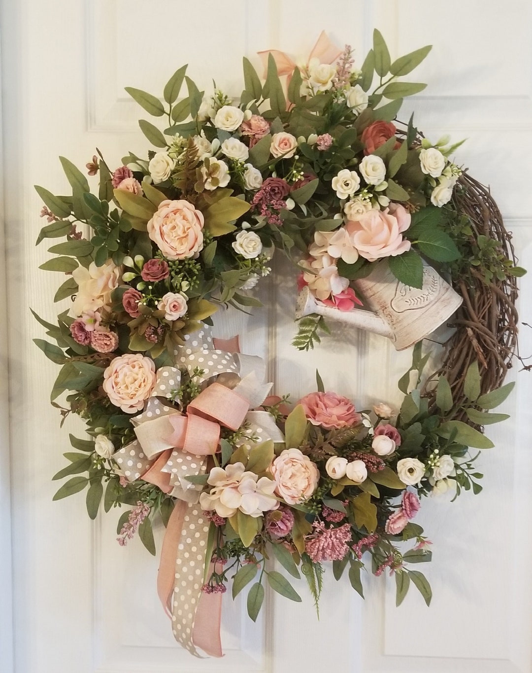 Pink Spring Front Door Wreath With Florals, Summer Wreath for Front ...